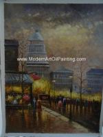 China Impressionism Paris Oil Painting Paris Street Handmade Palette Knife on Canvas for sale