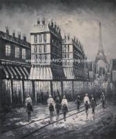 China Contemporary Paris Street Scene Canvas Painting Palette Knife Stretching Frame for sale