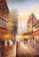 China Custom Knife palette Pairs Street Oil Painting Cityscape Wall Art On Canvas for sale