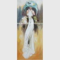 China Canvas Modern Art Oil Painting Lady In White Dress Covered With Thin Plastic Layer for sale