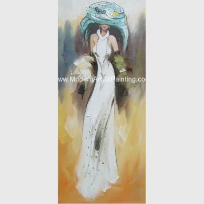 China Canvas Modern Art Oil Painting Lady In White Dress Covered With Thin Plastic Layer for sale