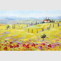 China Modern Abstract Landscape Oil Painting Yellow Red Tuscany Village Companies Decor for sale