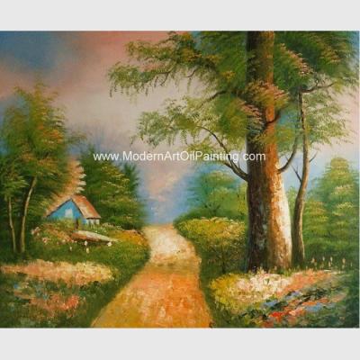 China Green Palette Knife Landscape Painting Cottages Abstract Scenery Art Environmental for sale