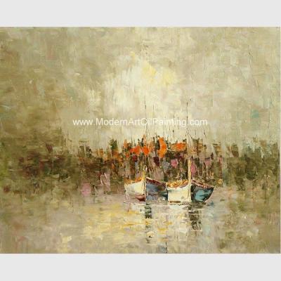 China Framed Palette Knife Oil Painting , Abstract sailboat scenery wall art painting for sale