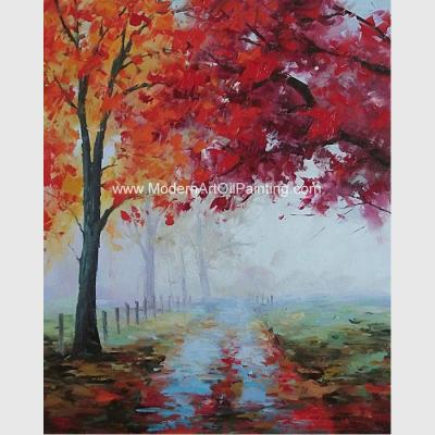 China Abstract Palette Knife Oil Painting Handmade Landscape Autumn Forest For Star Hotels for sale