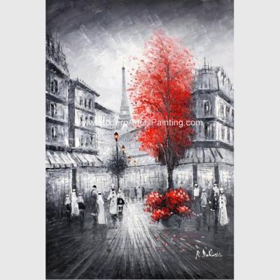 China Custom Knife palette Pairs Street Oil Painting Cityscape Wall Art On Canvas for sale