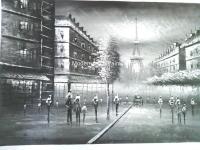 China Classic Oil Painting Paris Black And White ，Palette Knife Landscape Painting Linen Canvas for sale