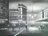 China Classic Oil Painting Paris Black And White ，Palette Knife Landscape Painting Linen Canvas for sale