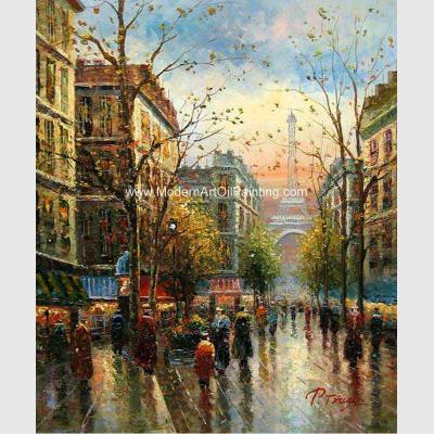 China Contemporary Paris Street Scene Canvas Painting Palette Knife Stretching Frame for sale