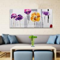 China Hand Painted Abstract Art Canvas Paintings , Acrylic Purple Floral Wall Art for sale