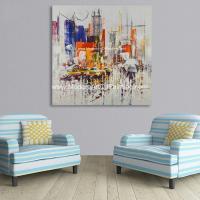 China Handmade Abstract cityscape wall art painting,  Acrylic Canvas Paintings streched for sale