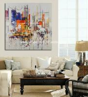 China Handmade Abstract cityscape wall art painting,  Acrylic Canvas Paintings streched for sale