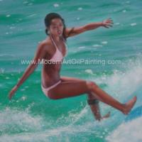 China Realistic Custom Oil Painting Portraits Surf Lady Sports Oil Paintings From Picture for sale