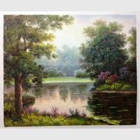 China HandPainted Green Modern Contemporary Landscape Paintings Lakeside Stroll By Famous Artist for sale