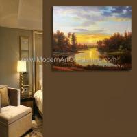 China Classical Nature Oil Painting Landscape Sunset Landscape Painting With Stream for sale