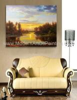 China Classical Nature Oil Painting Landscape Sunset Landscape Painting With Stream for sale