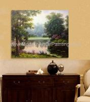 China HandPainted Green Modern Contemporary Landscape Paintings Lakeside Stroll By Famous Artist for sale