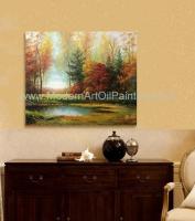 China Classical Original Oil Landscape Paintings River Side For Wall Decor for sale