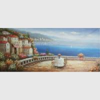 China Handmade Framed Mediterranean Landscape Paintings On Canvas Italy Cafe Senery for sale