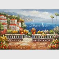 China Handmade Mediterranean Landscape Oil Painting Garden Scene Oil Painting for Decor for sale