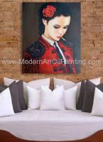China Human Figure Painting Oil Painting Canvas / Smoking Woman In Red Painting for sale
