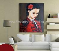 China Human Figure Painting Oil Painting Canvas / Smoking Woman In Red Painting for sale