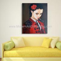 China Human Figure Painting Oil Painting Canvas / Smoking Woman In Red Painting for sale