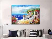 China Hand - painted Impressionism Mediterranean Oil Painting Vacation Harbor for sale