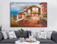 China Mediterranean Sea Oil Painting Impression Coastline Landscape Painting for Decor for sale