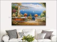 China Mediterranean Garden Wall Art Sea Landscape Oil Painting Vacation Harbor for sale