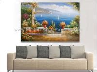 China Mediterranean Garden Wall Art Sea Landscape Oil Painting Vacation Harbor for sale