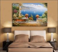China Mediterranean Garden Wall Art Sea Landscape Oil Painting Vacation Harbor for sale