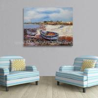 China Hand Painted Fishing Boats Oil Paintings, Abstract Canvas Painting on Beach for sale