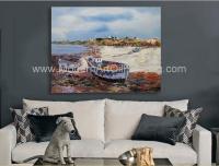 China Hand Painted Fishing Boats Oil Paintings, Abstract Canvas Painting on Beach for sale