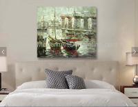 China Bright Hand Painted Boats Oil Painting At Low Tide , Modern Abstract Canvas Art for sale
