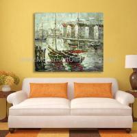 China Bright Hand Painted Boats Oil Painting At Low Tide , Modern Abstract Canvas Art for sale