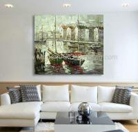 China Bright Hand Painted Boats Oil Painting At Low Tide , Modern Abstract Canvas Art for sale