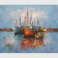 China Thick Oil Abstract Sailboat Paintings / Hand Painted Boat Landscape Paintings for sale