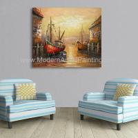 China Hand Painted Red Boats Painting by Palette knife, Abstract Acrylic Painting on Dock for sale