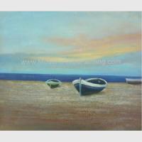 China Modern Decorative Boats Oil Painting Ship On The Beach Acrylic And Oil Painting for sale