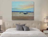 China Modern Decorative Boats Oil Painting Ship On The Beach Acrylic And Oil Painting for sale