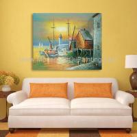 China Sailling Boats Oil Painting Harbor , Modern Sunset Landscape Painting for sale