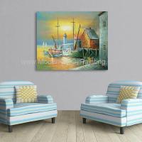 China Sailling Boats Oil Painting Harbor , Modern Sunset Landscape Painting for sale