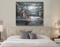 China Abstract Houses Boat Dock Canvas Wall Art Paintings For Living Room for sale
