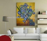 China Custom Hand Painted Van Gogh Irises In Vase Against A Yellow Background for sale