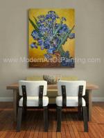 China Custom Hand Painted Van Gogh Irises In Vase Against A Yellow Background for sale