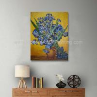 China Custom Hand Painted Van Gogh Irises In Vase Against A Yellow Background for sale