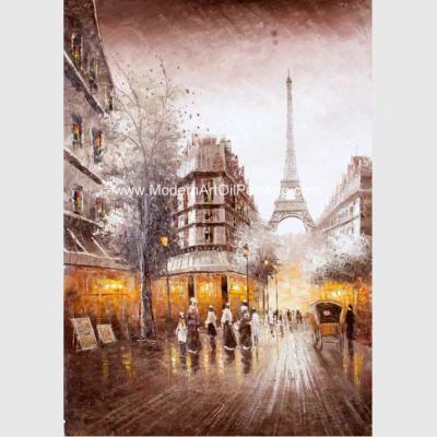 China Palette Knife Paris Oil Painting Paris Street Handmade Thick Oil on Canvas for sale