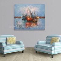 China Thick Oil Abstract Sailboat Paintings / Hand Painted Boat Landscape Paintings for sale