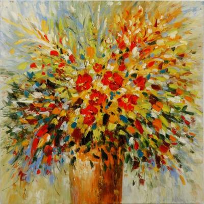 China Palette Knife Floral Oil Painting Canvas Thick Oil Floral Paintings 100x100cm for sale